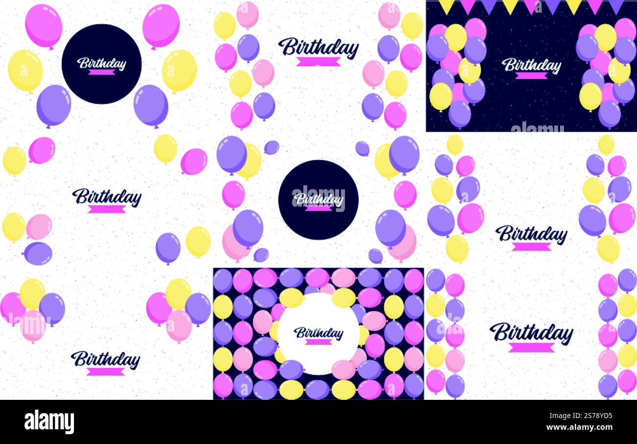 Happy Birthday announcement poster. flyer. and greeting card in a flat ...