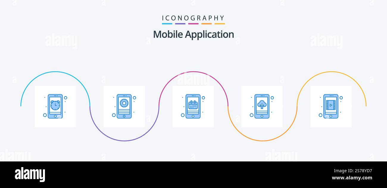 Mobile Application Blue 5 Icon Pack Including mobile media. agenda ...