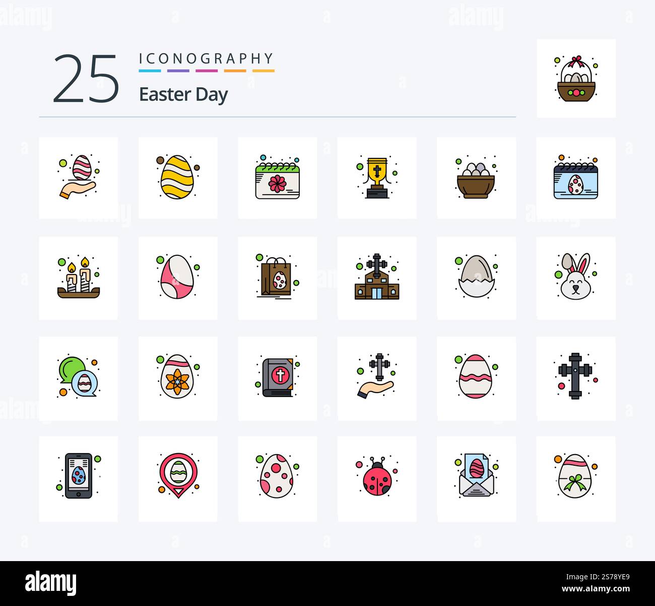 Easter 25 Line Filled icon pack including celebration. christian cross ...