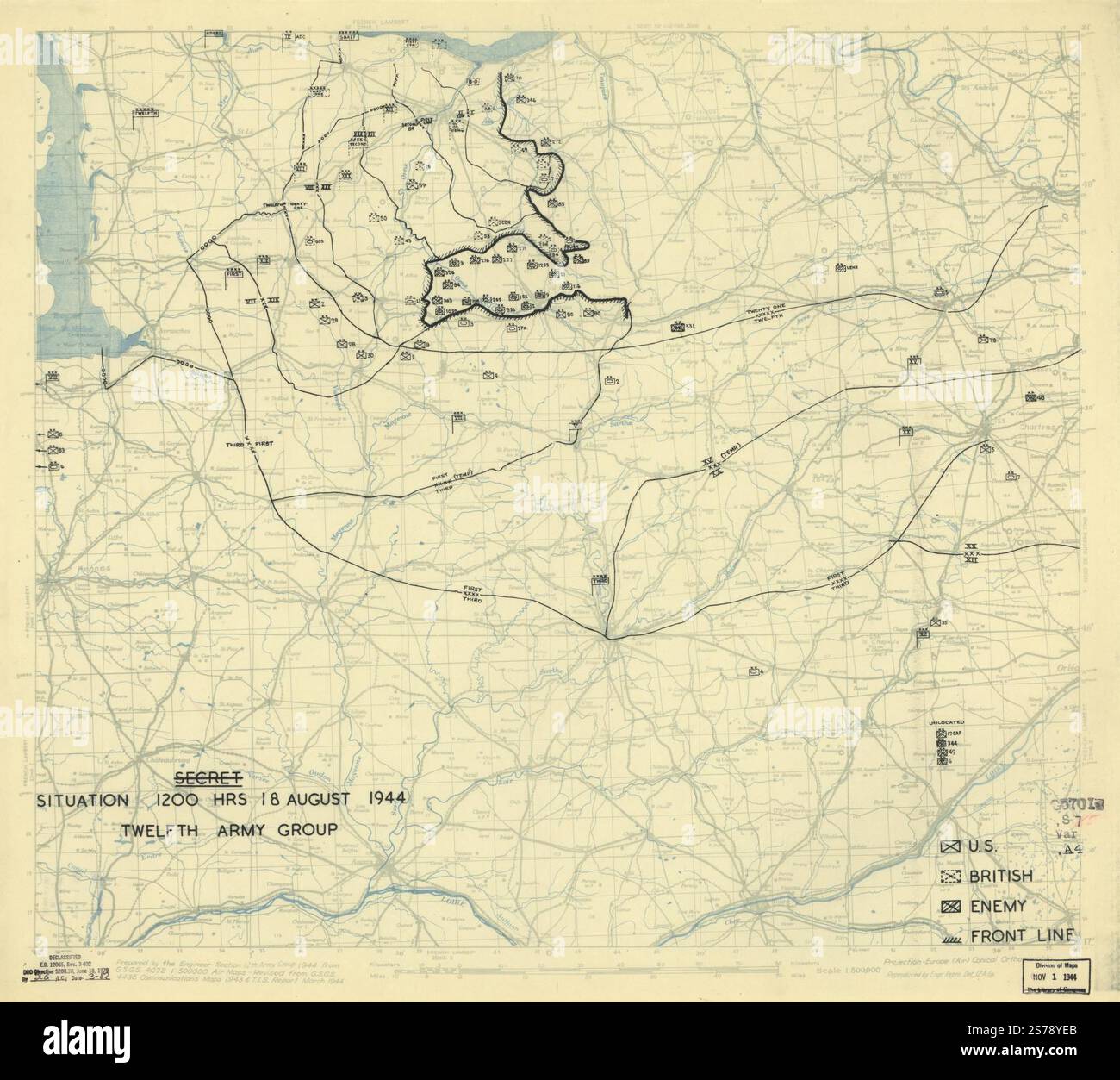 [August 18, 1944], HQ Twelfth Army Group situation map. 1944 by Allied ...