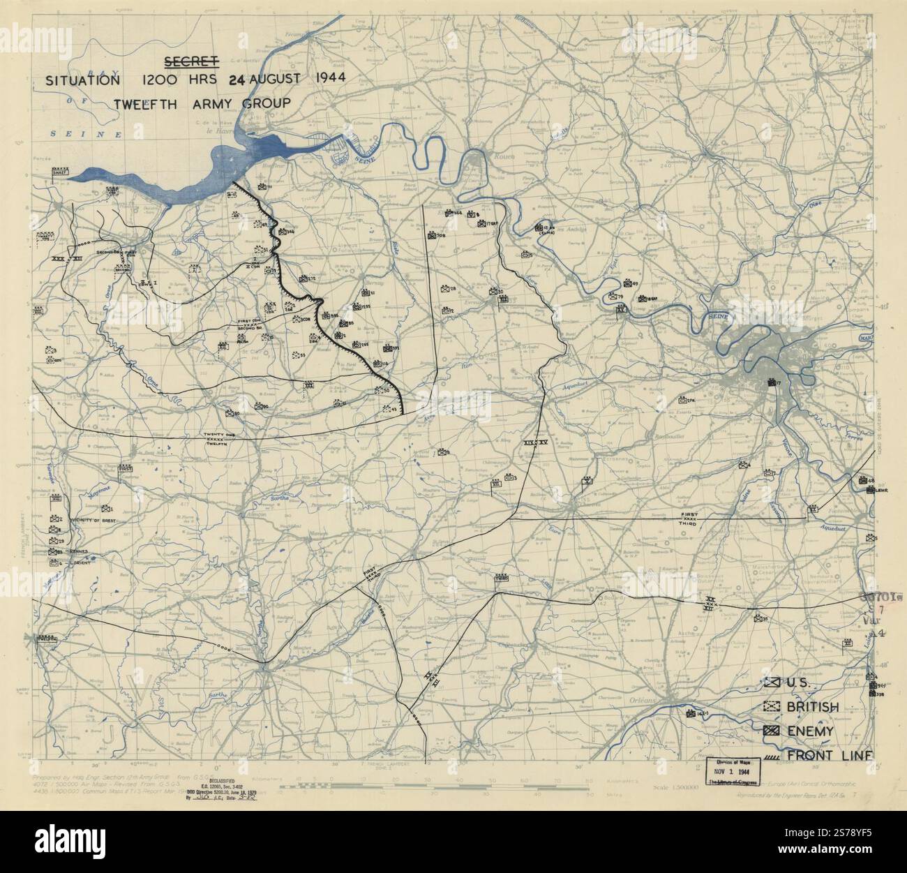 [August 24, 1944], HQ Twelfth Army Group situation map. 1944 by Allied ...