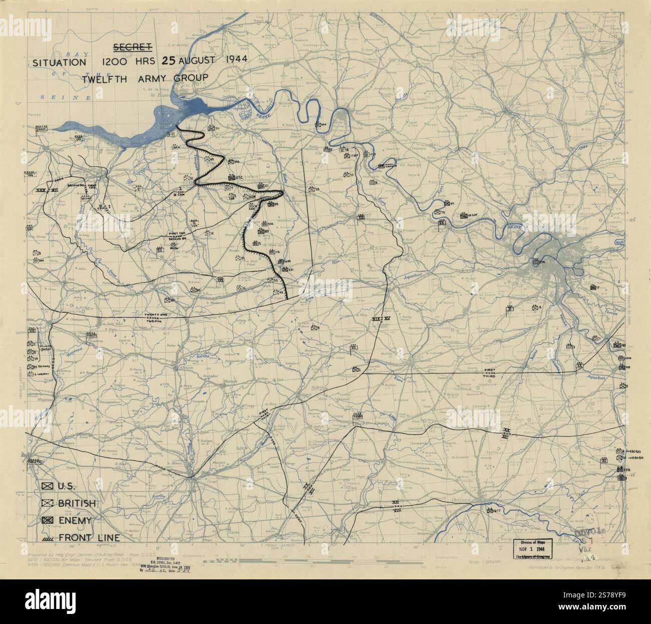 [August 25, 1944], HQ Twelfth Army Group situation map. 1944 by Allied ...