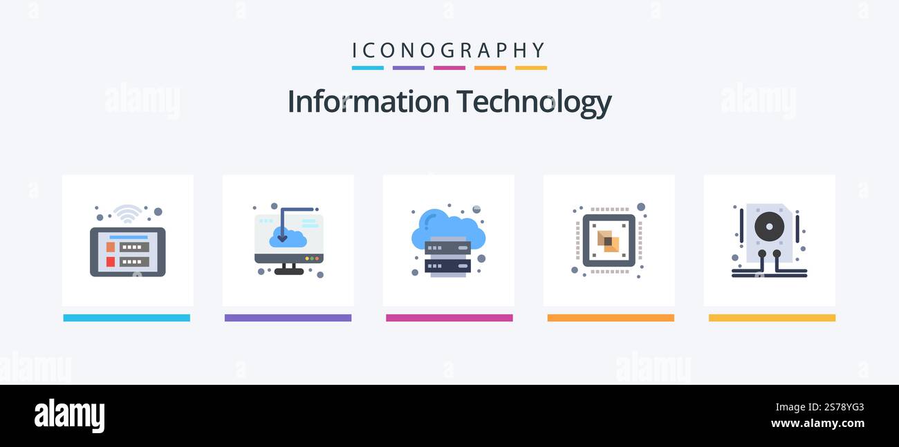 Information Technology Flat 5 Icon Pack Including computer. central ...