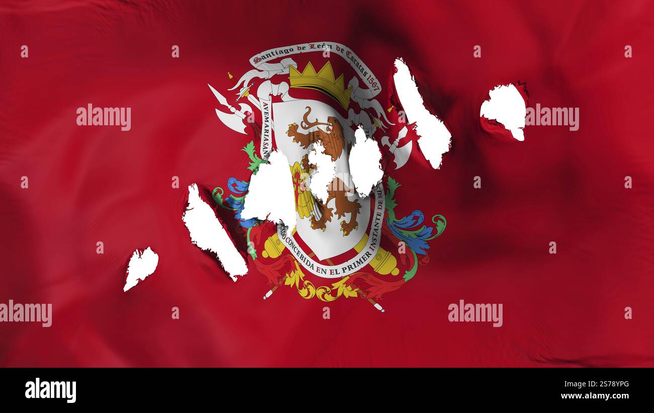 Caracas, capital of Venezuela flag perforated, bullet holes, white ...