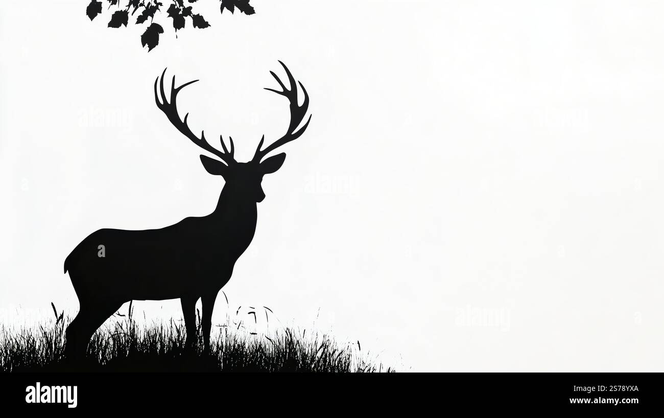 Majestic silhouette of a deer with impressive antlers standing ...