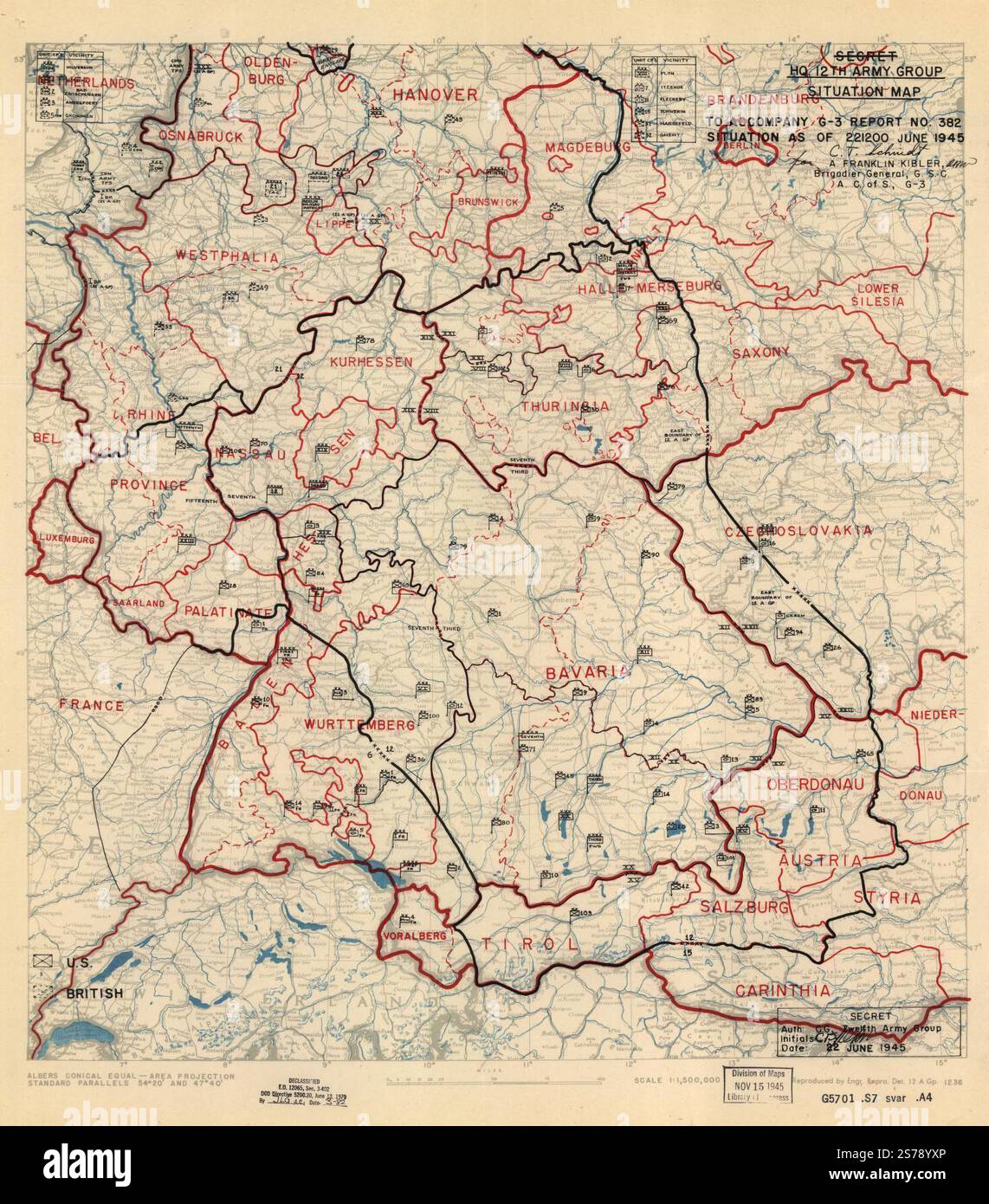[June 22, 1945], HQ Twelfth Army Group situation map. 1945 by Allied ...
