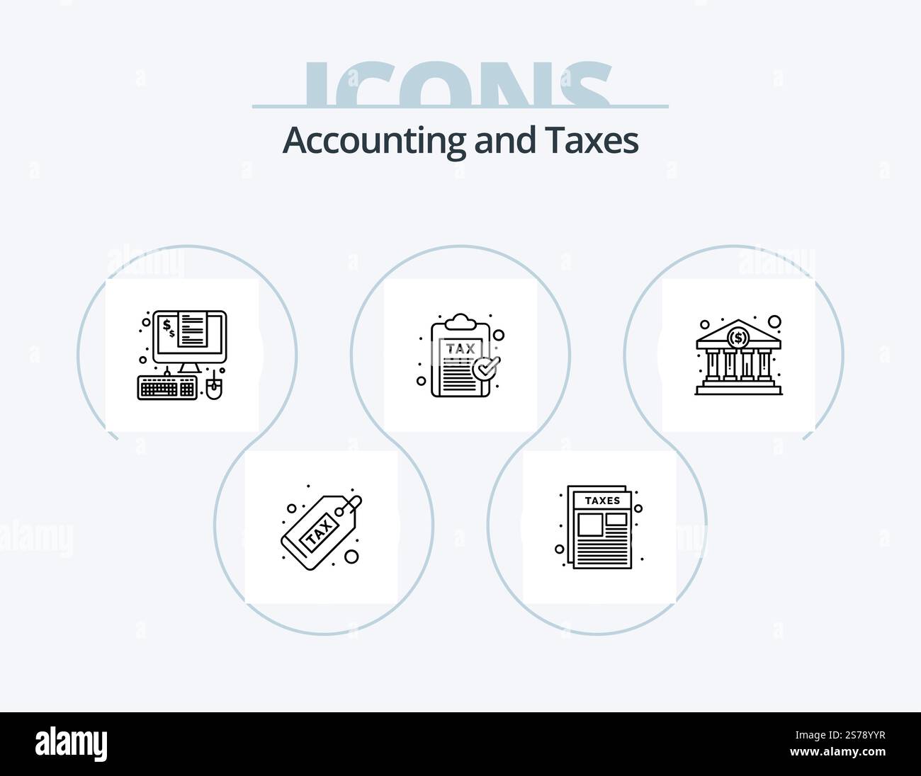 Taxes Line Icon Pack 5 Icon Design. duties. calculator. report ...