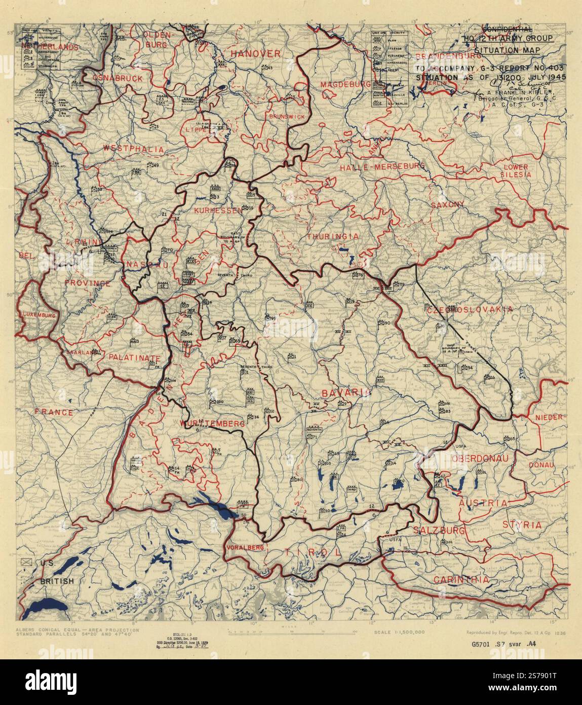 [July 13, 1945], HQ Twelfth Army Group situation map. 1945 by Allied ...
