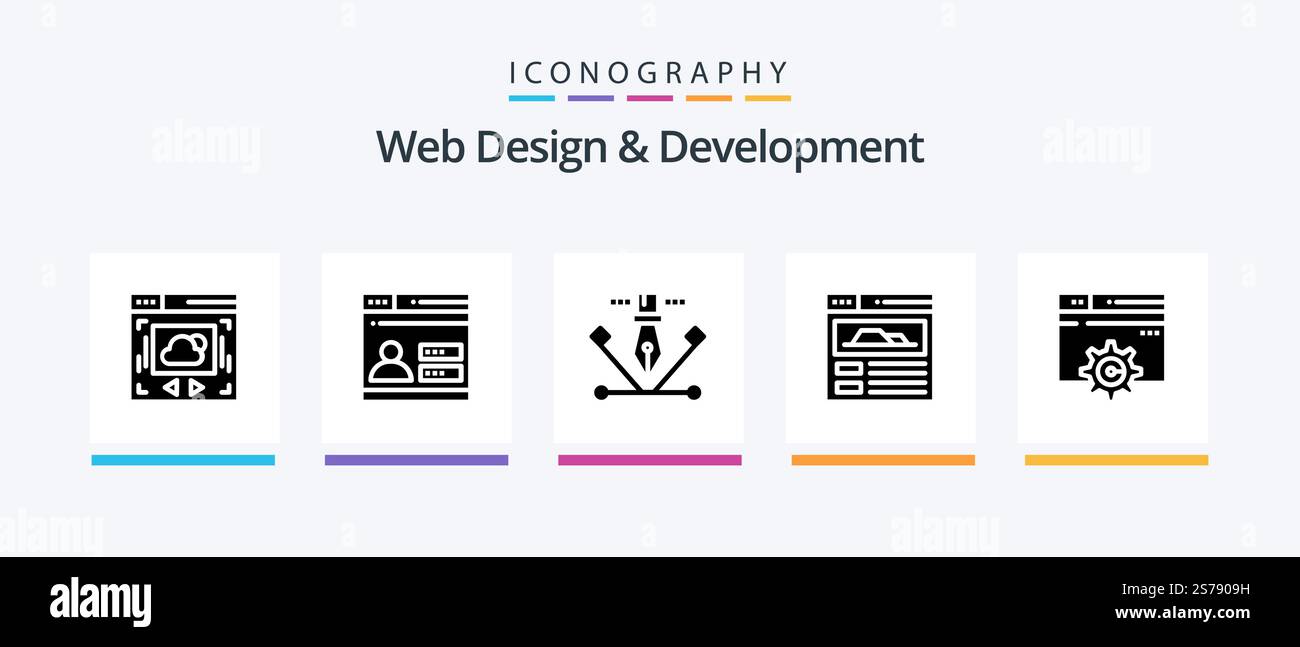 Web Design And Development Glyph 5 Icon Pack Including web page. design . pen tool. designing ...