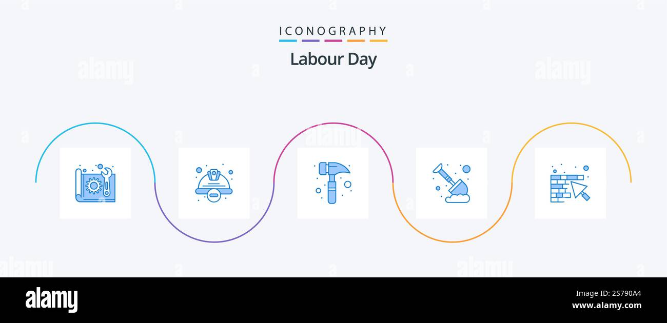 Labour Day Blue 5 Icon Pack Including wall. spade. safety. sand. watch ...