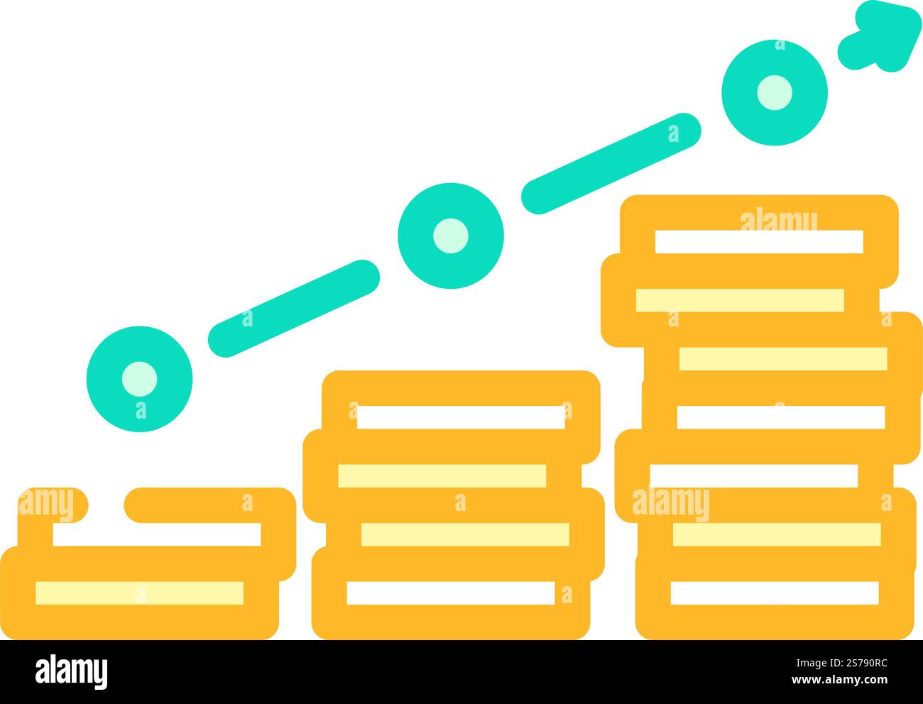 growth trend gold coin color icon vector. growth trend gold coin sign ...