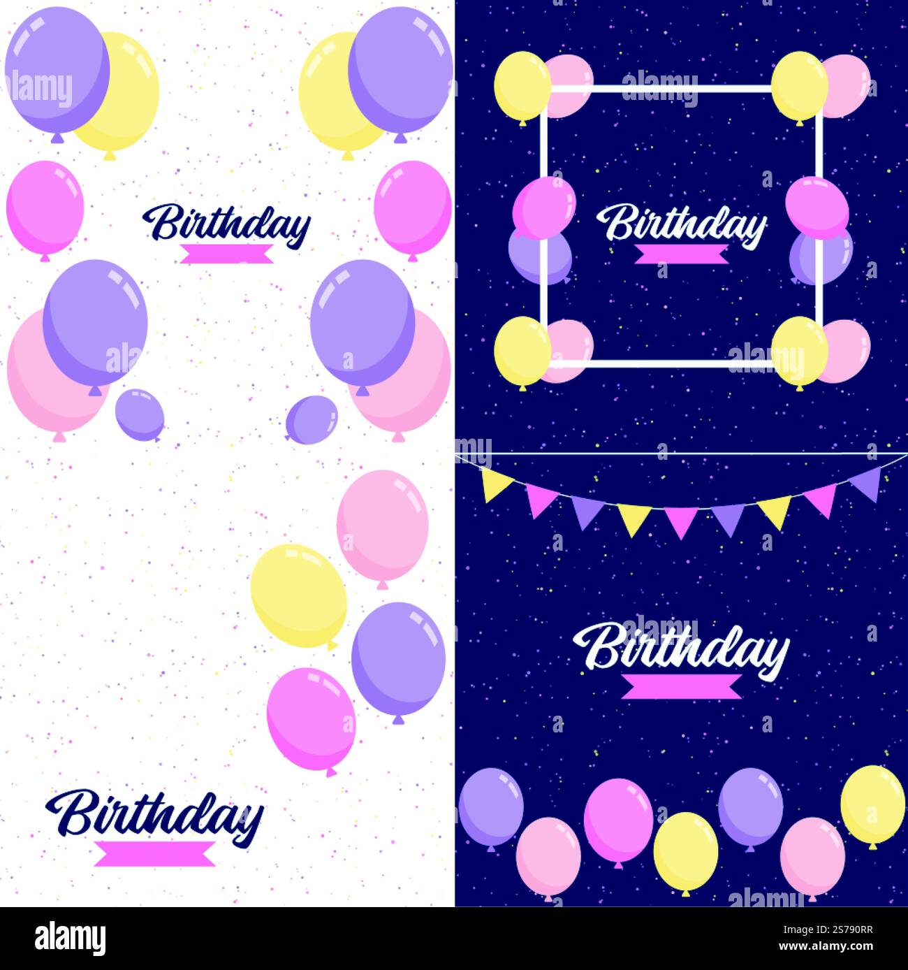 Happy Birthday announcement poster. flyer. and greeting card in a flat ...