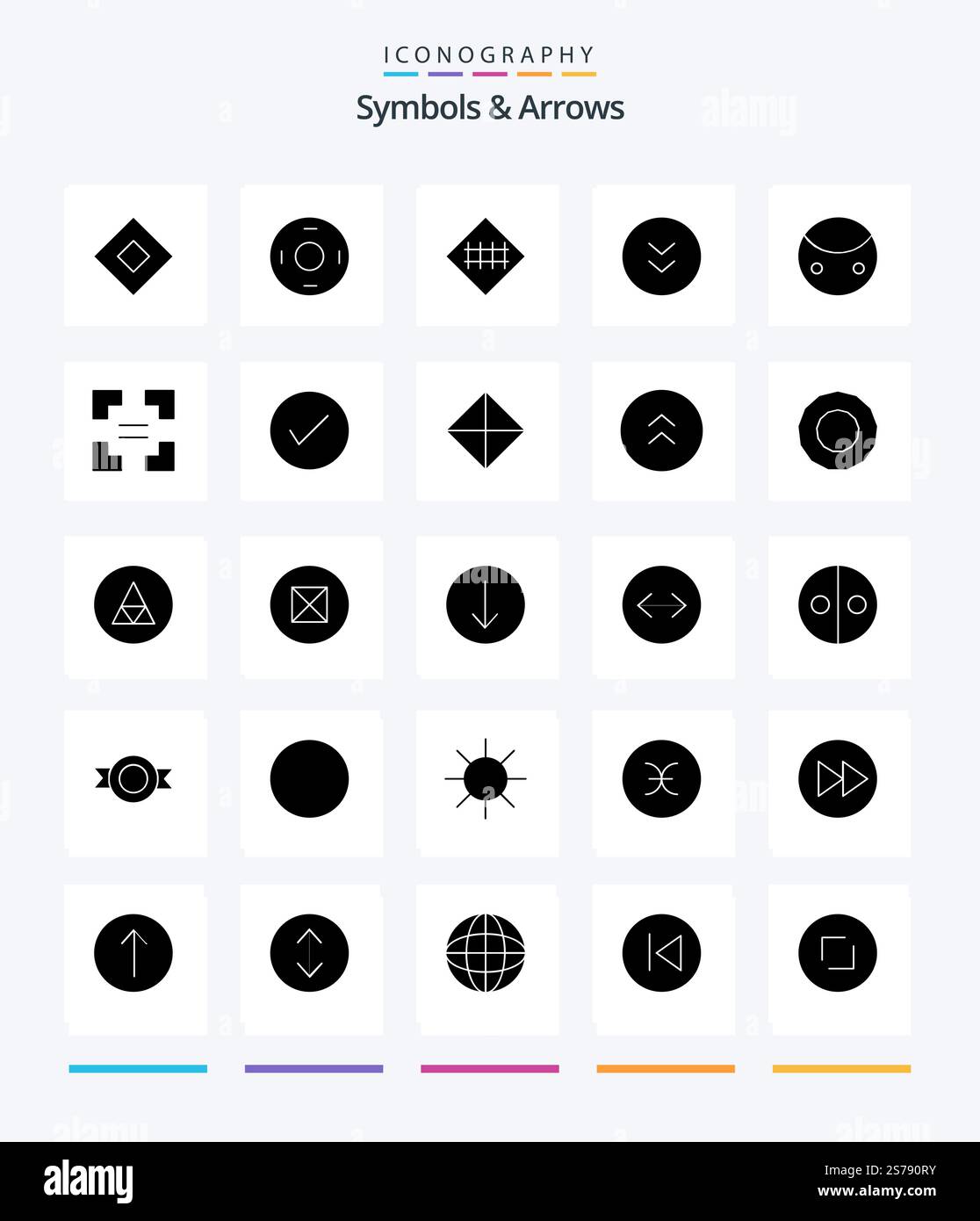 Creative Symbols & Arrows 25 Glyph Solid Black icon pack Such As greatness. down. fence. circle ...