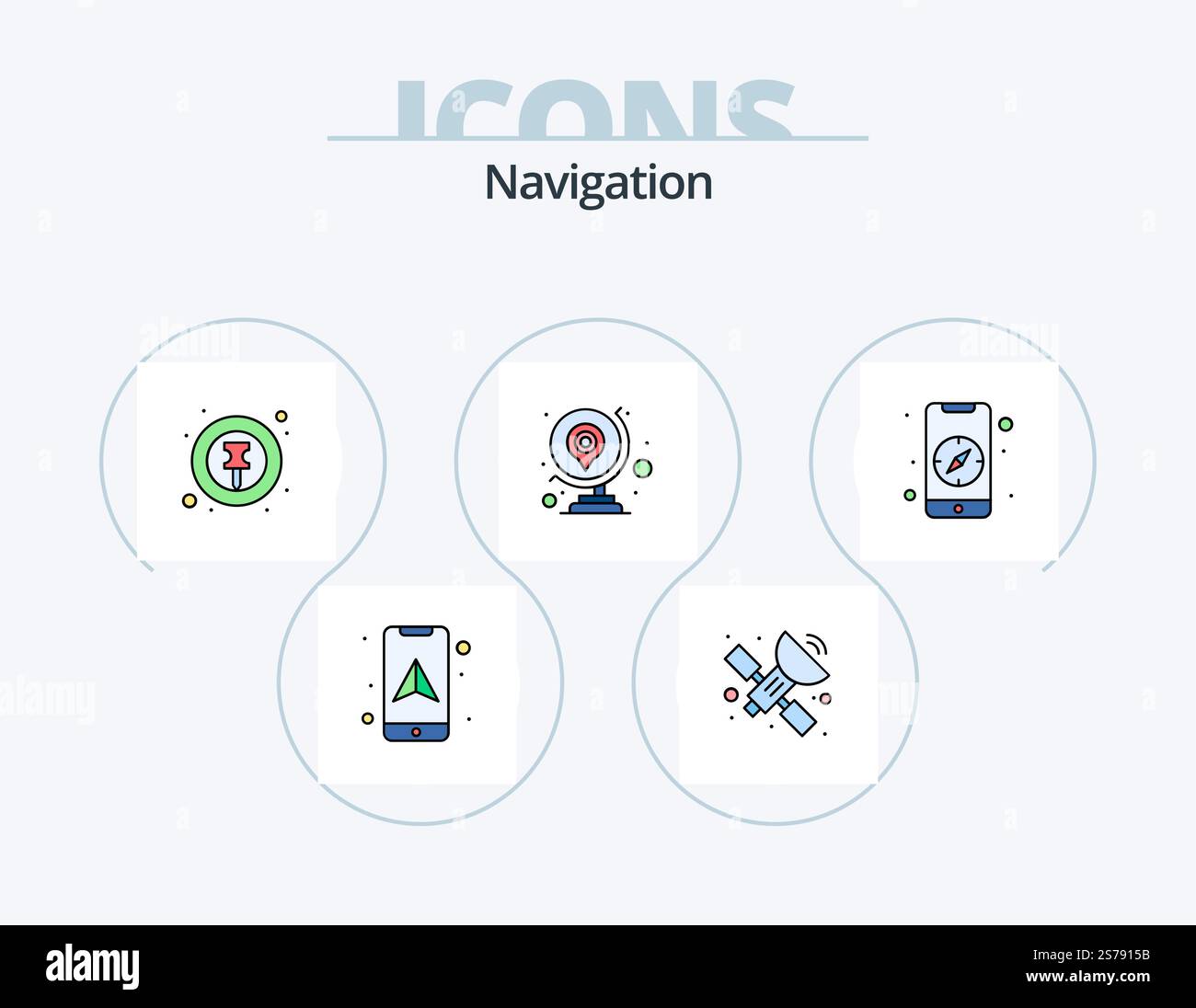 Navigation Line Filled Icon Pack 5 Icon Design. police. building. map ...