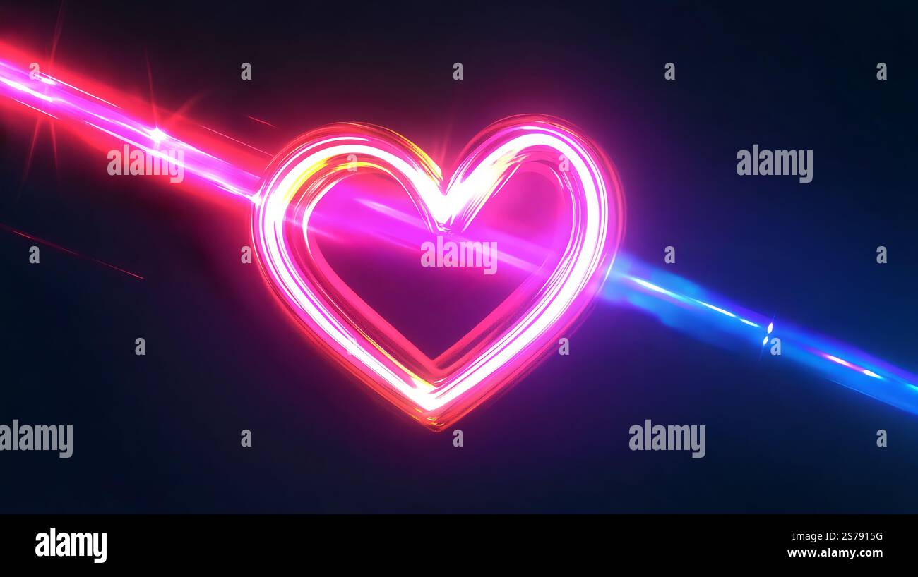 Faintly glowing neon heart frame in soft pink,subtly floating on a jet ...