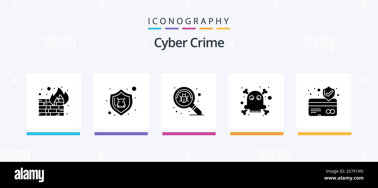 Cyber Crime Glyph 5 Icon Pack Including card. atm card. bug. poison ...