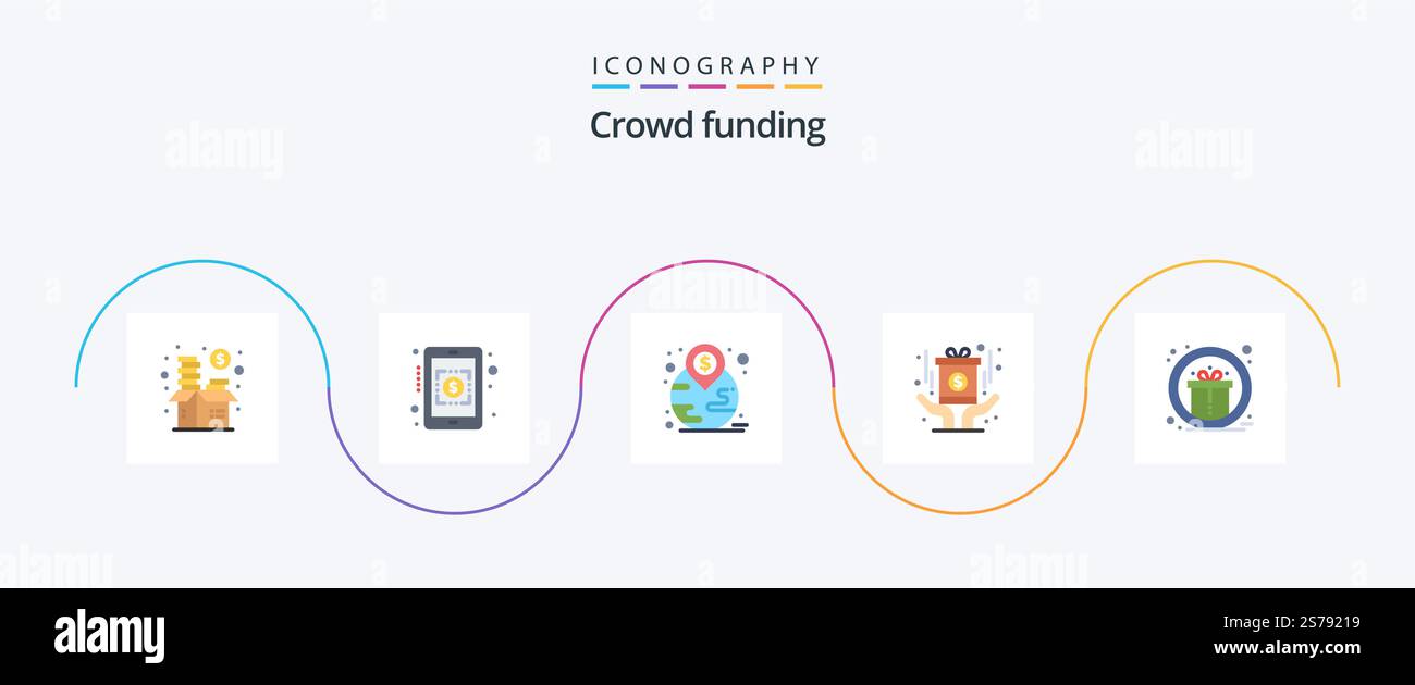 Crowdfunding Flat 5 Icon Pack Including gift. fund. financial. reward ...