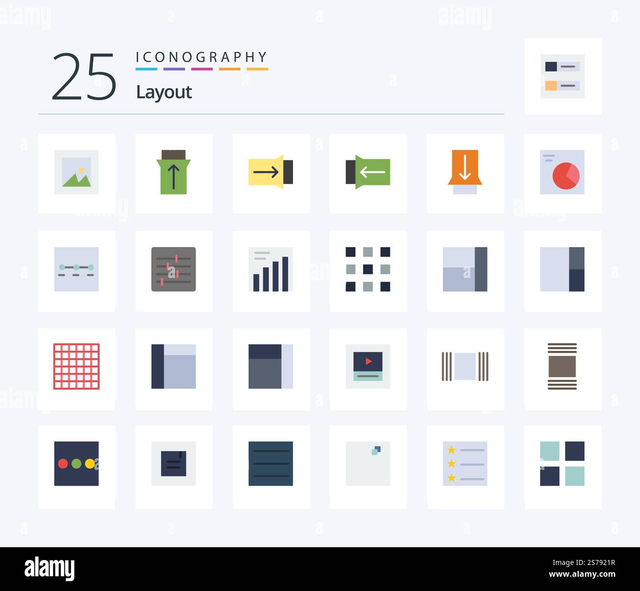 Layout 25 Flat Color Icon Pack Including Grid Analytics Wireframe