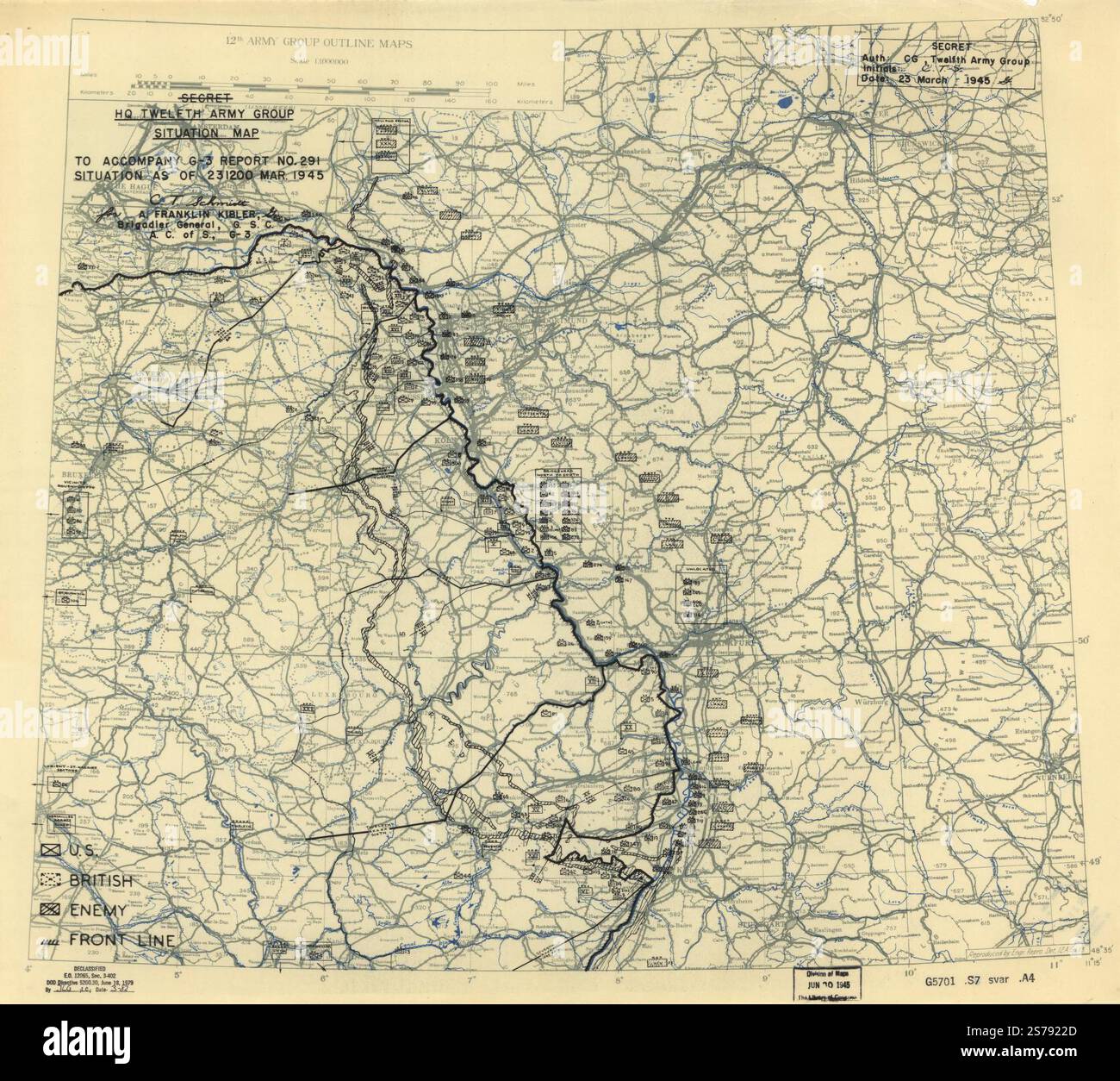 [March 23, 1945], HQ Twelfth Army Group situation map. 1945 by Allied ...