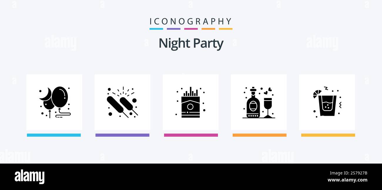 Night Party Glyph 5 Icon Pack Including drink. party. night. disco ...