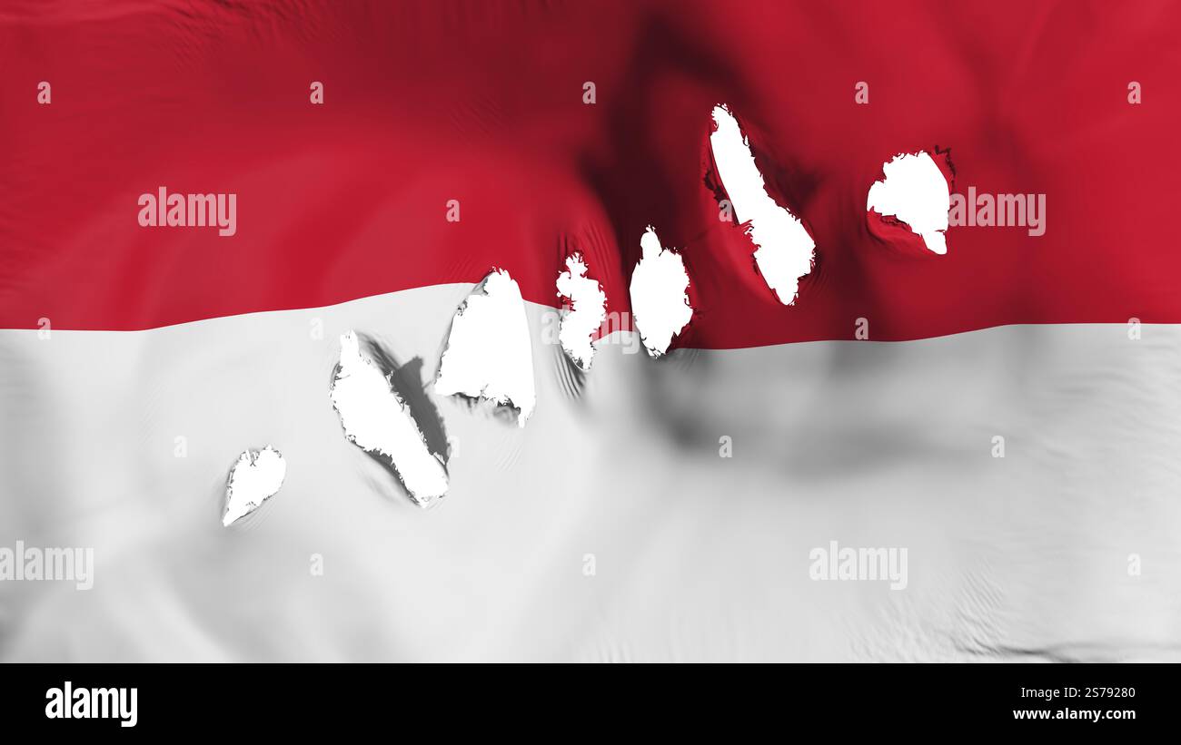Indonesia flag perforated, bullet holes, white background, 3d rendering ...