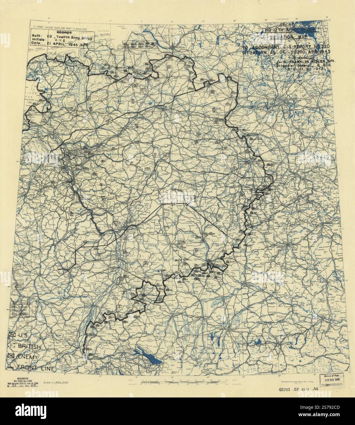 [April 21, 1945], HQ Twelfth Army Group situation map. 1945 by Allied ...