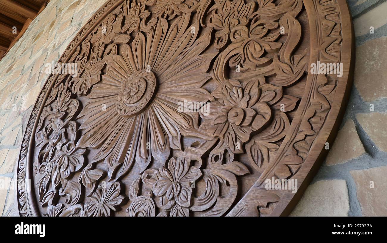 Exquisite Circular Wall Panel Featuring an Intricately Carved Sunburst ...