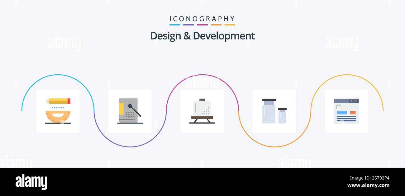 Design and Development Flat 5 Icon Pack Including design. coding. development. paint. design ...
