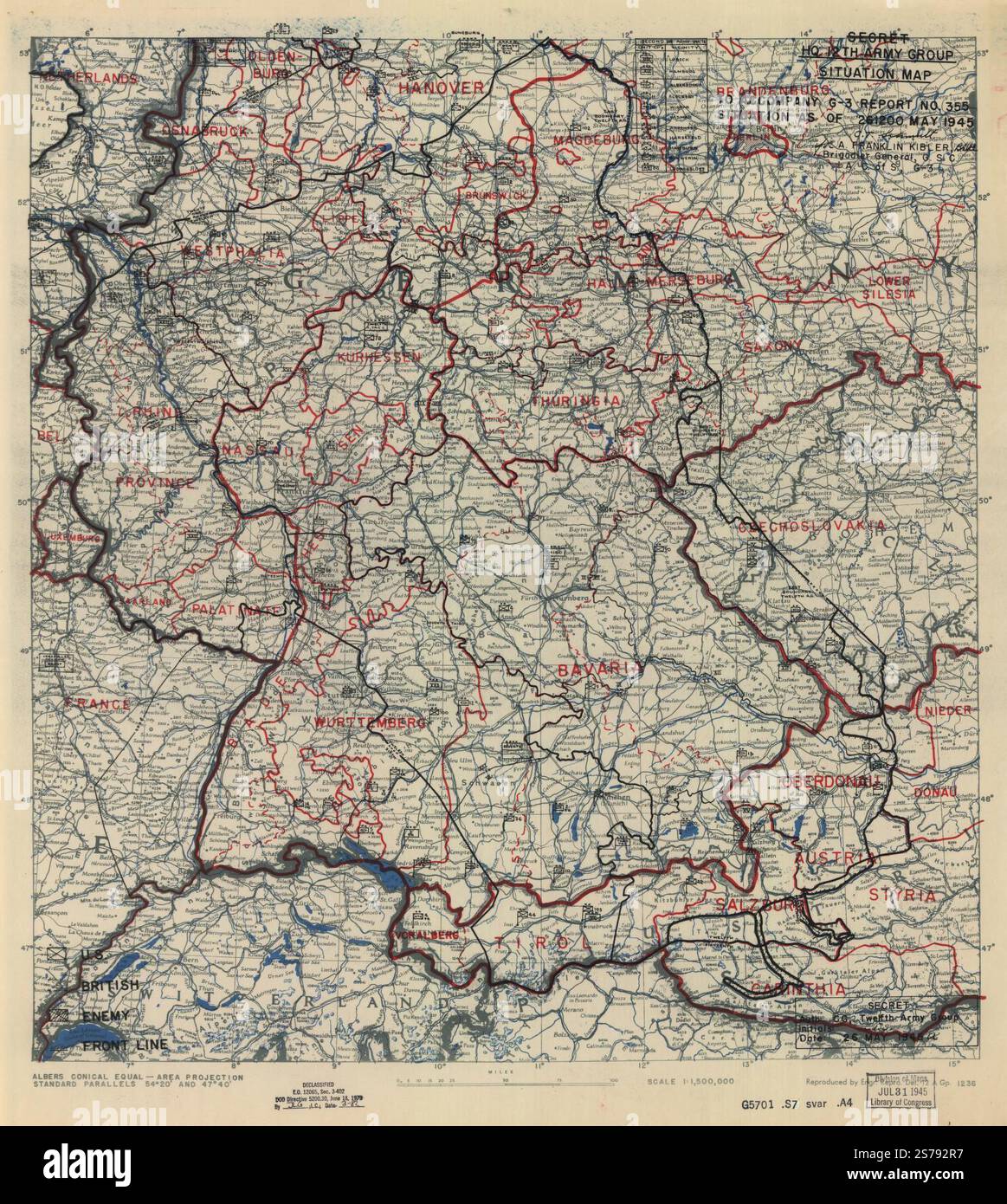 [May 26, 1945], HQ Twelfth Army Group situation map. 1945 by Allied ...