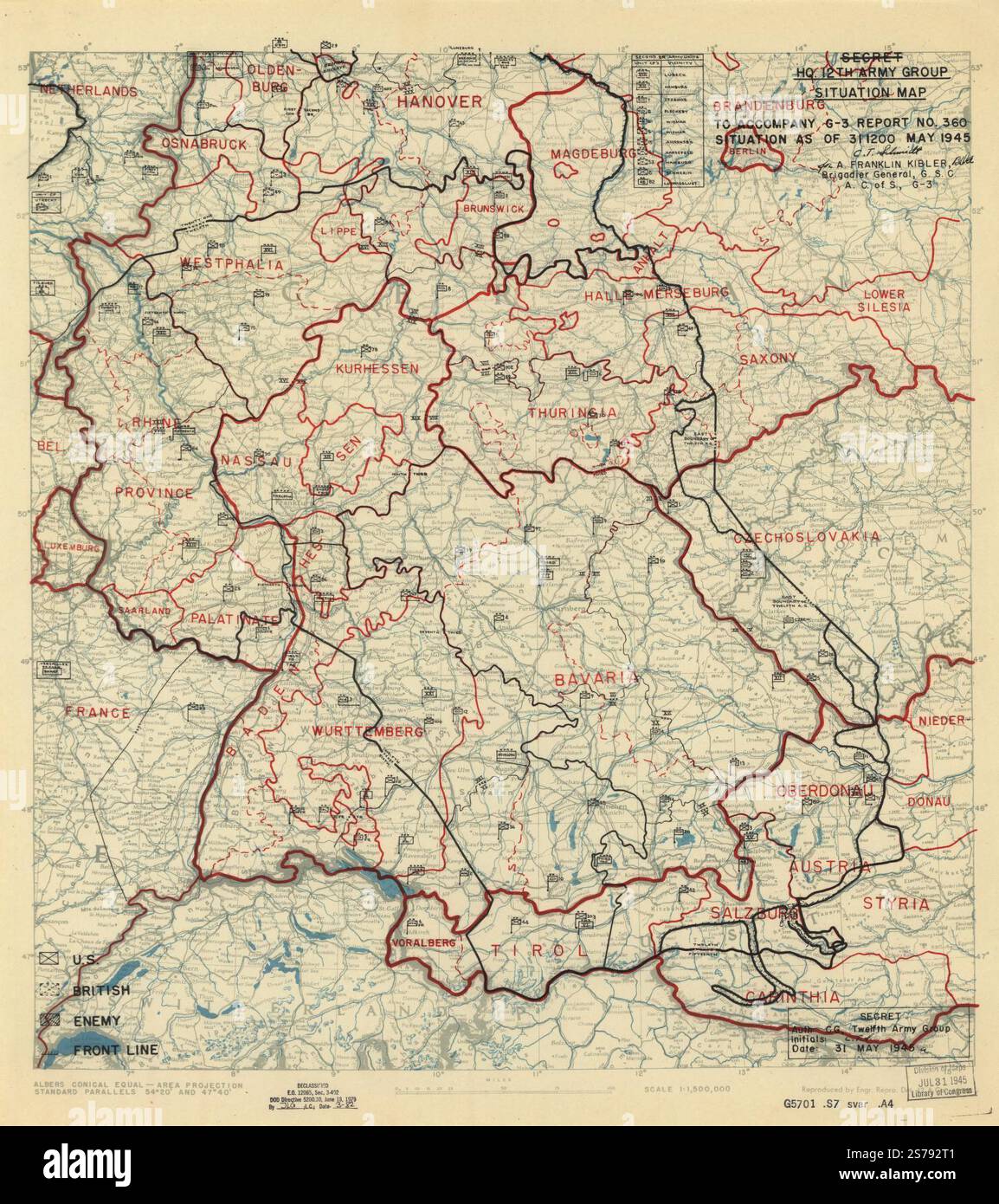 [May 31, 1945], HQ Twelfth Army Group situation map. 1945 by Allied ...