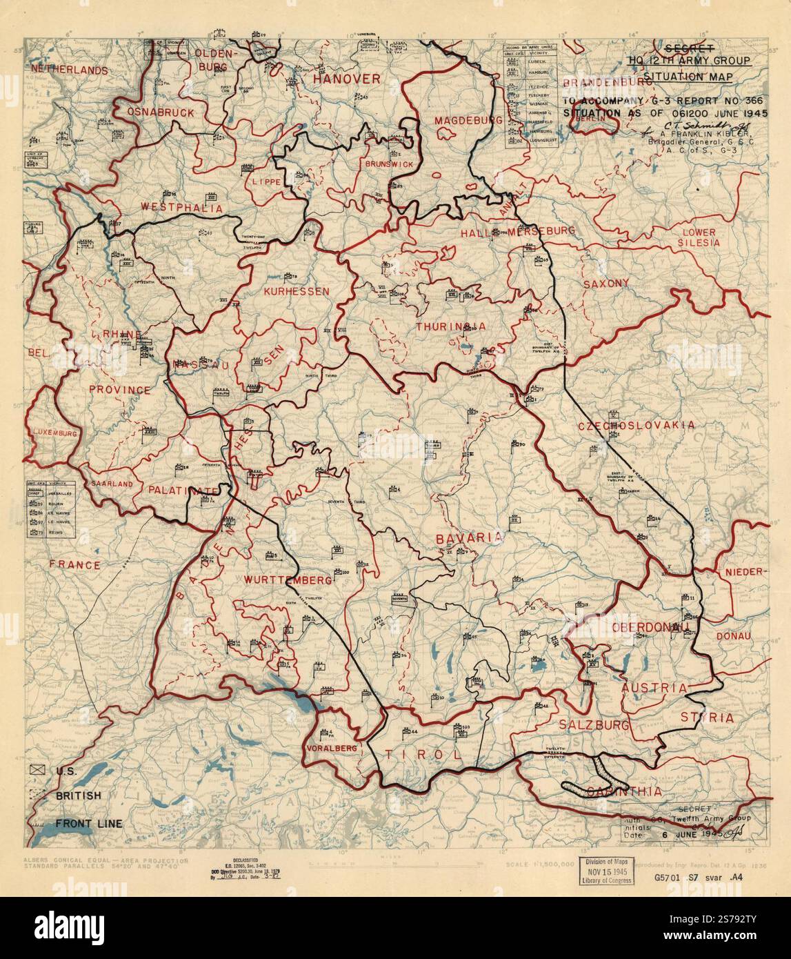 [June 6, 1945], HQ Twelfth Army Group situation map. 1945 by Allied ...