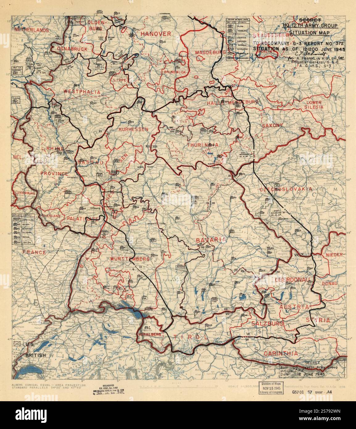 [June 12, 1945], HQ Twelfth Army Group situation map. 1945 by Allied ...