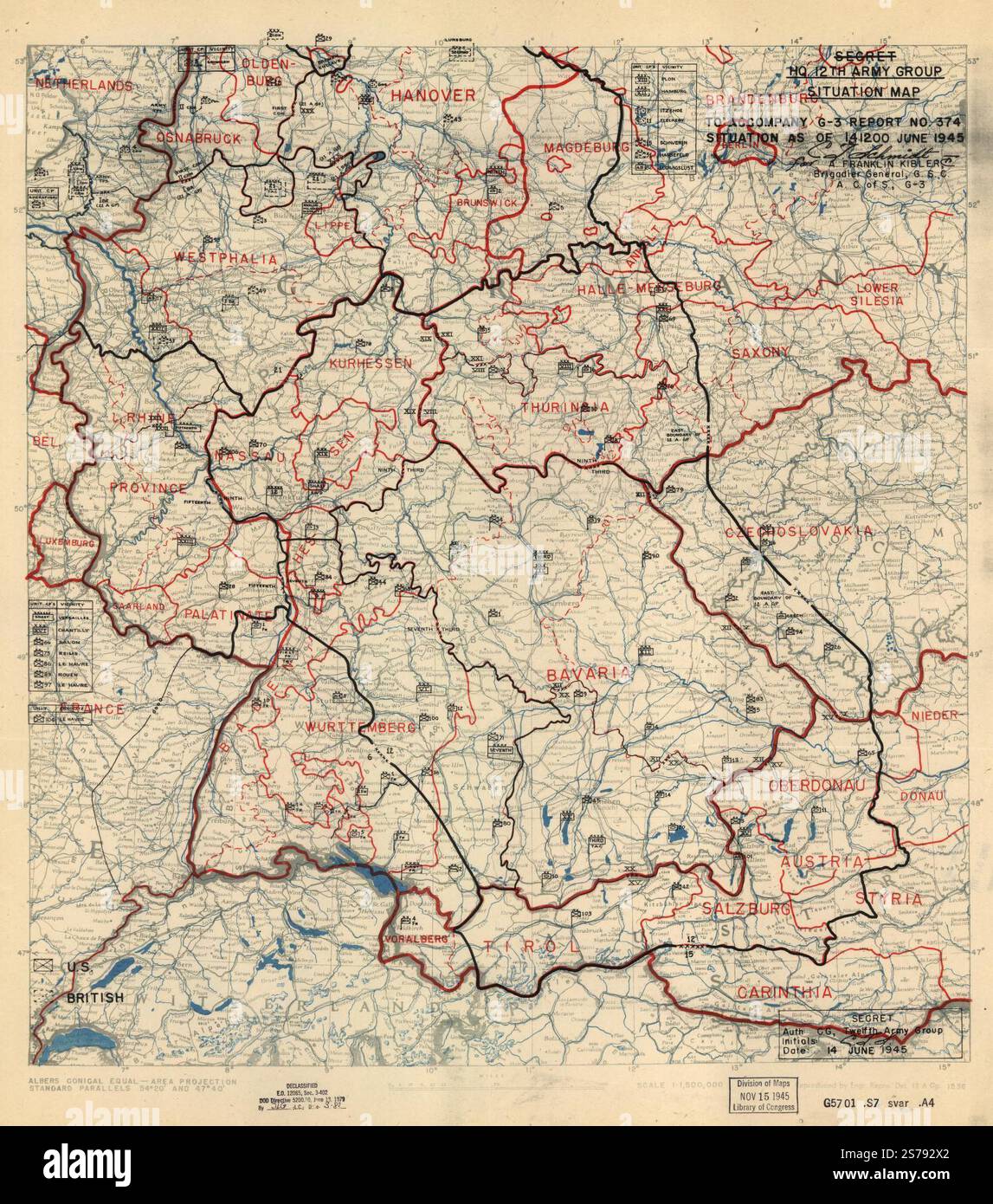 [June 14, 1945], HQ Twelfth Army Group situation map. 1945 by Allied ...