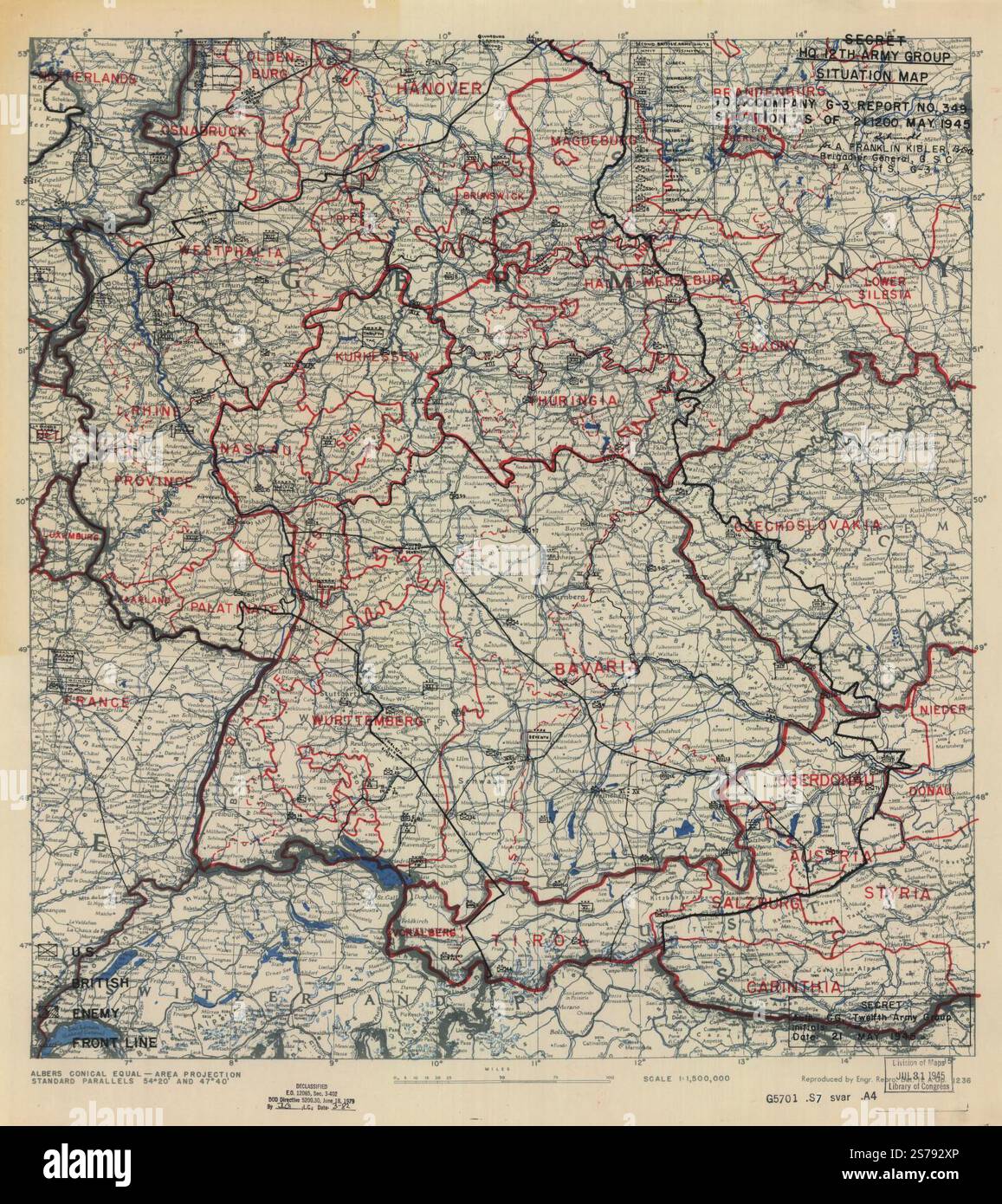[May 21, 1945], HQ Twelfth Army Group situation map. 1945 by Allied ...
