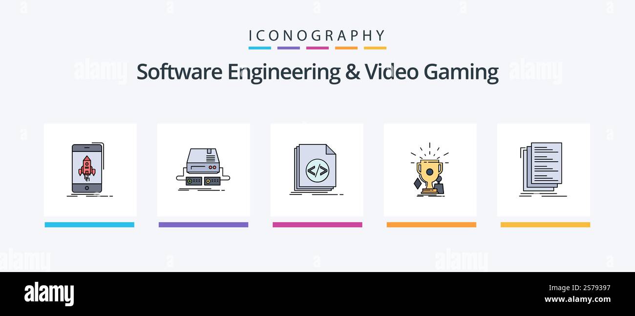 Software Engineering And Video Gaming Line Filled 5 Icon Pack Including developer. api ...