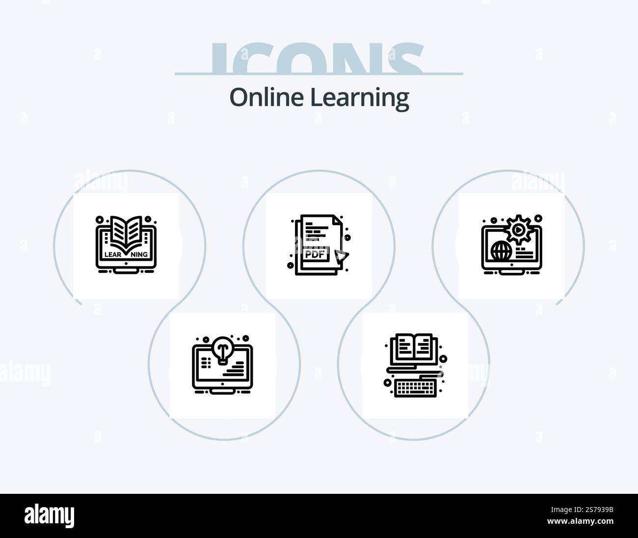 Online Learning Line Icon Pack 5 Icon Design. science. atom. light bulb ...