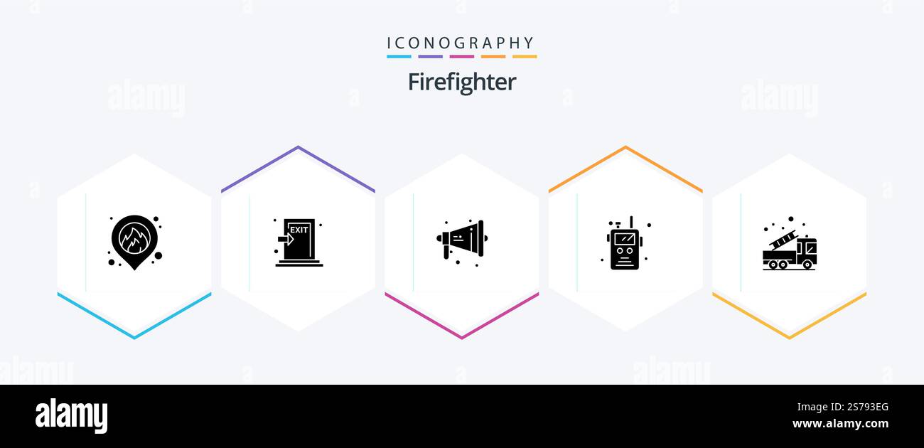 Firefighter 25 Glyph icon pack including emergency. fire. loud. walkie ...