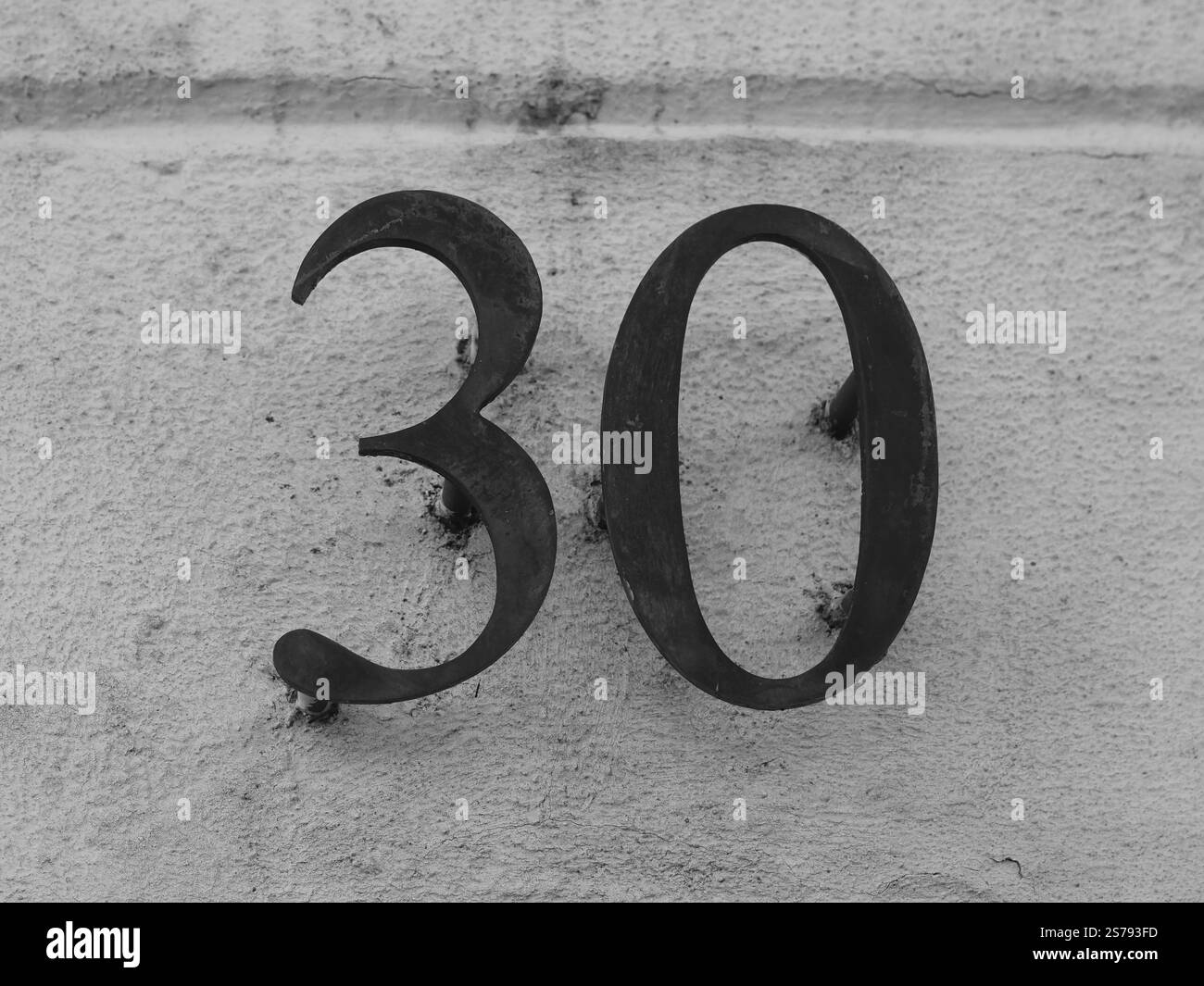 House number plate, number 30, digit, anniversary, birthday, black and ...