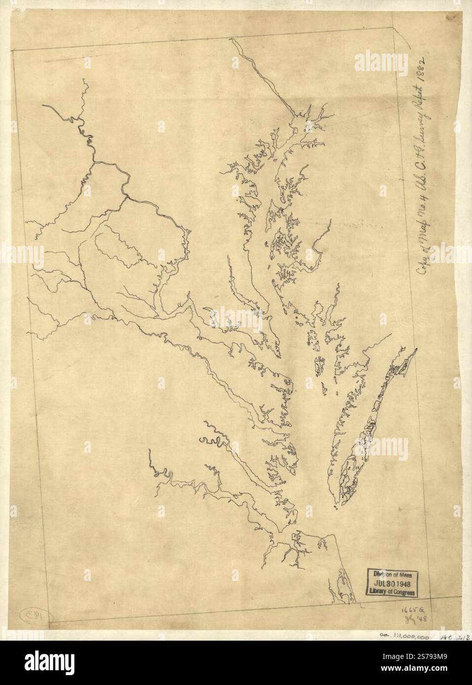 [Outline map of eastern Virginia and the Chesapeake Bay region]. 1882 ...
