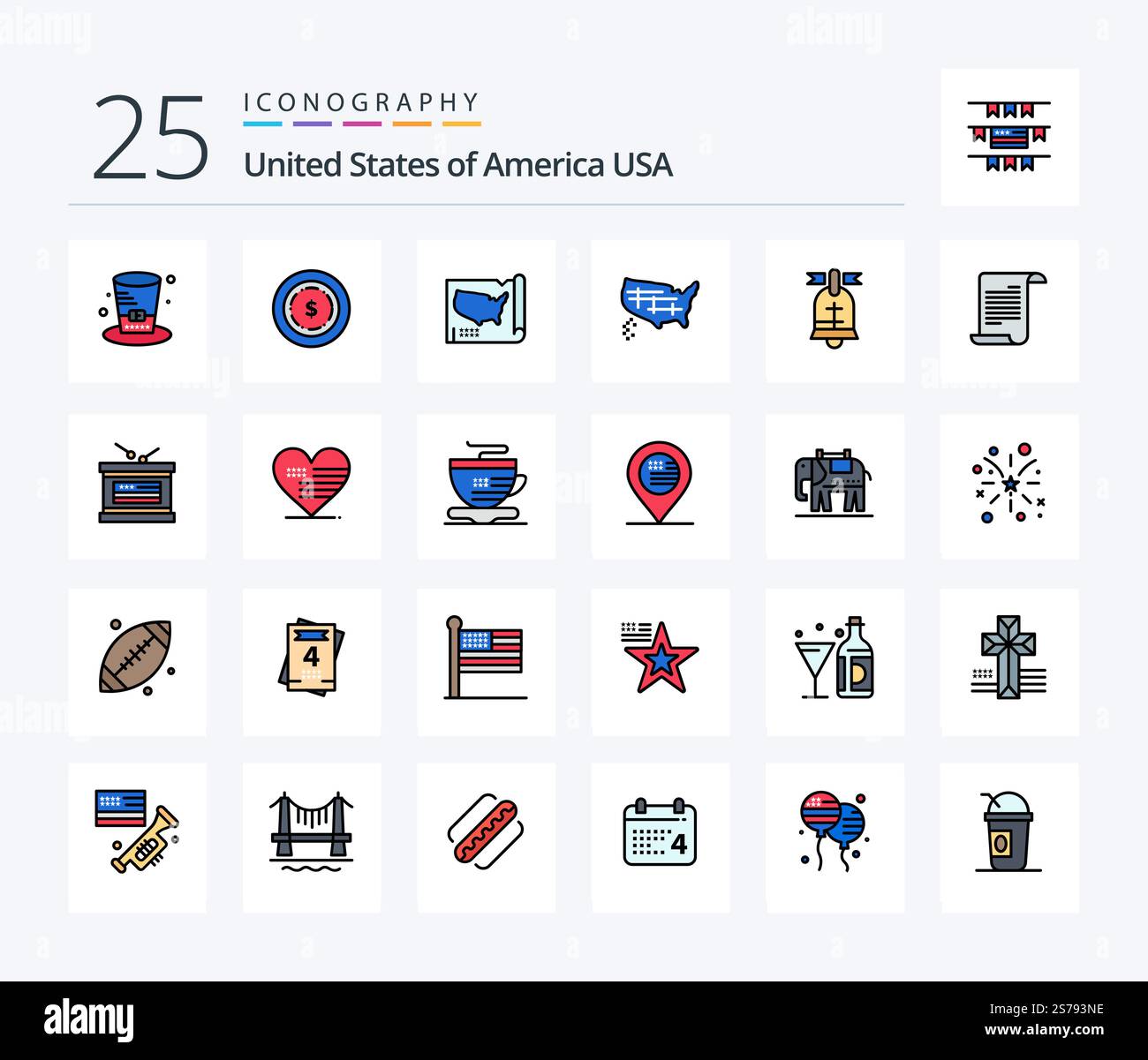 Usa 25 Line Filled icon pack including american. file. states. usa ...