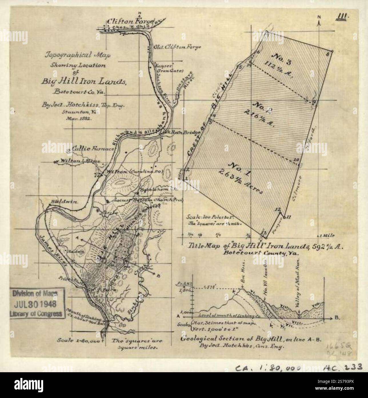 Topographical map showing the location of Big Hill iron lands ...
