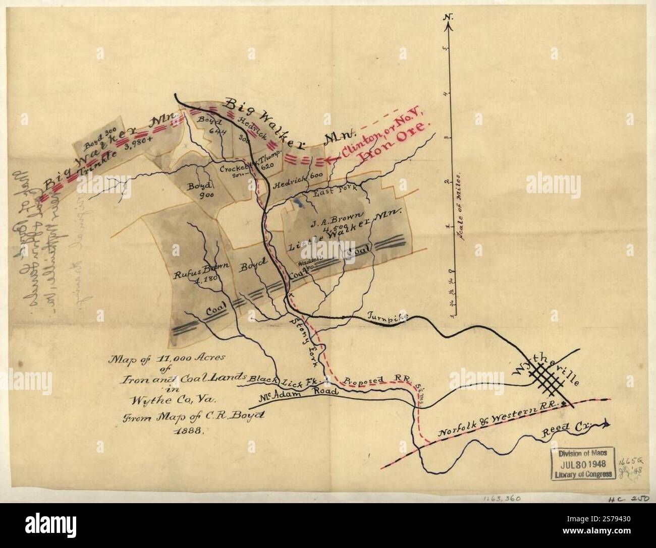 Map of 11,000 acres of iron and coal lands in Wythe Co., Va. 1888 by ...