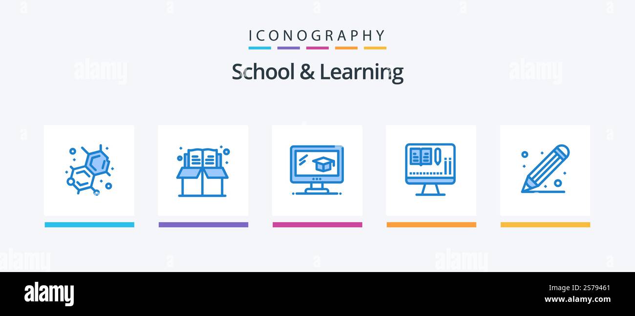 School And Learning Blue 5 Icon Pack Including . school. cap. ruler ...