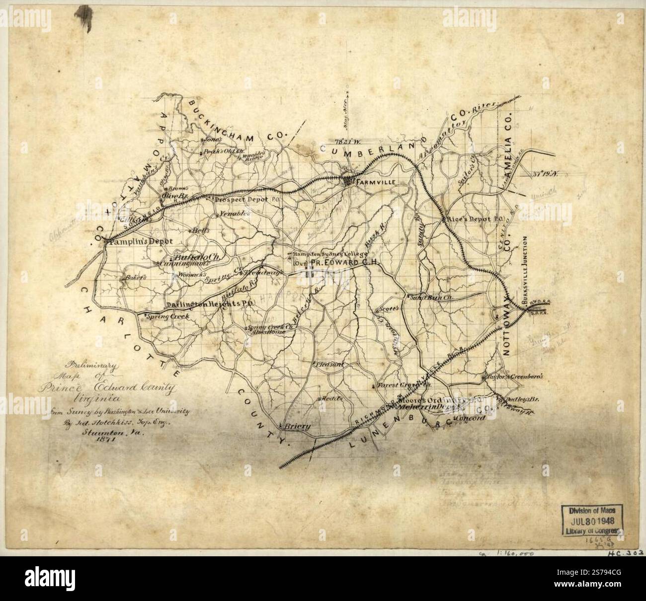Preliminary map of Prince Edward County, Virginia 1871 by Hotchkiss ...
