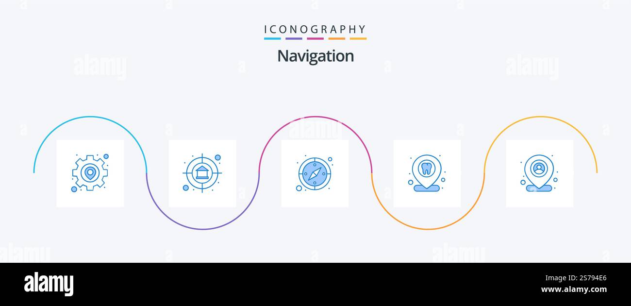 Navigation Blue 5 Icon Pack Including map. user. compass. dentist ...