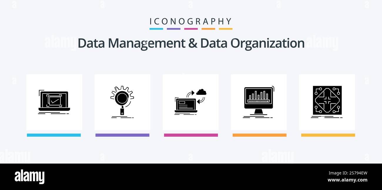 Data Management And Data Organization Glyph 5 Icon Pack Including dashboard. analytics. process ...