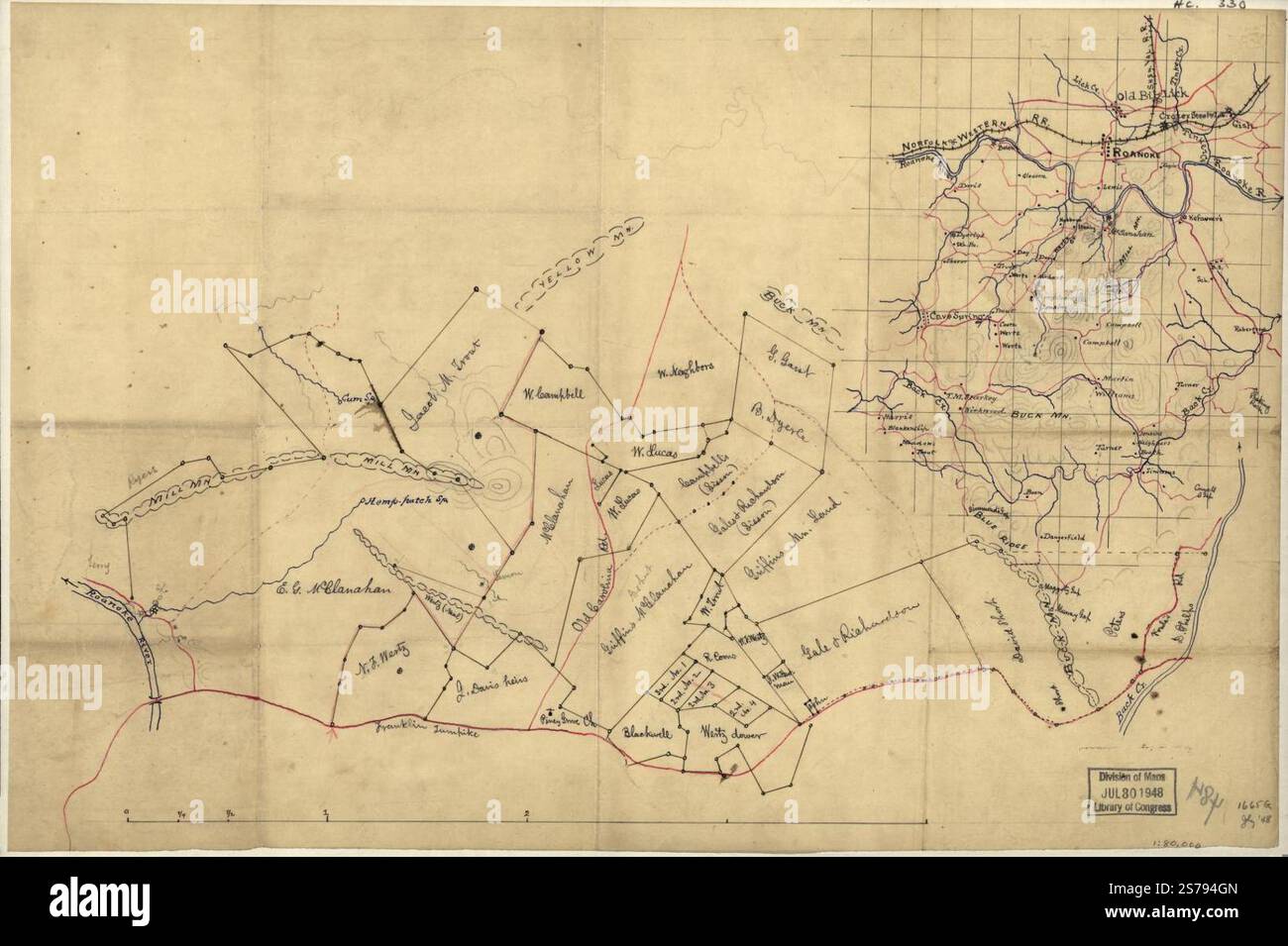 [Sketch map of the vicinity of Roanoke, Virginia]. 1880 Stock Photo - Alamy