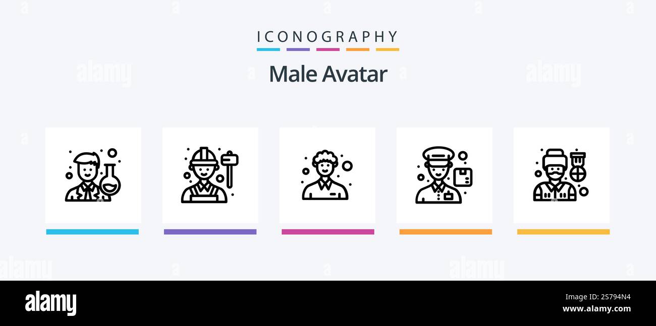 Male Avatar Line 5 Icon Pack Including man. community. circus. detect ...