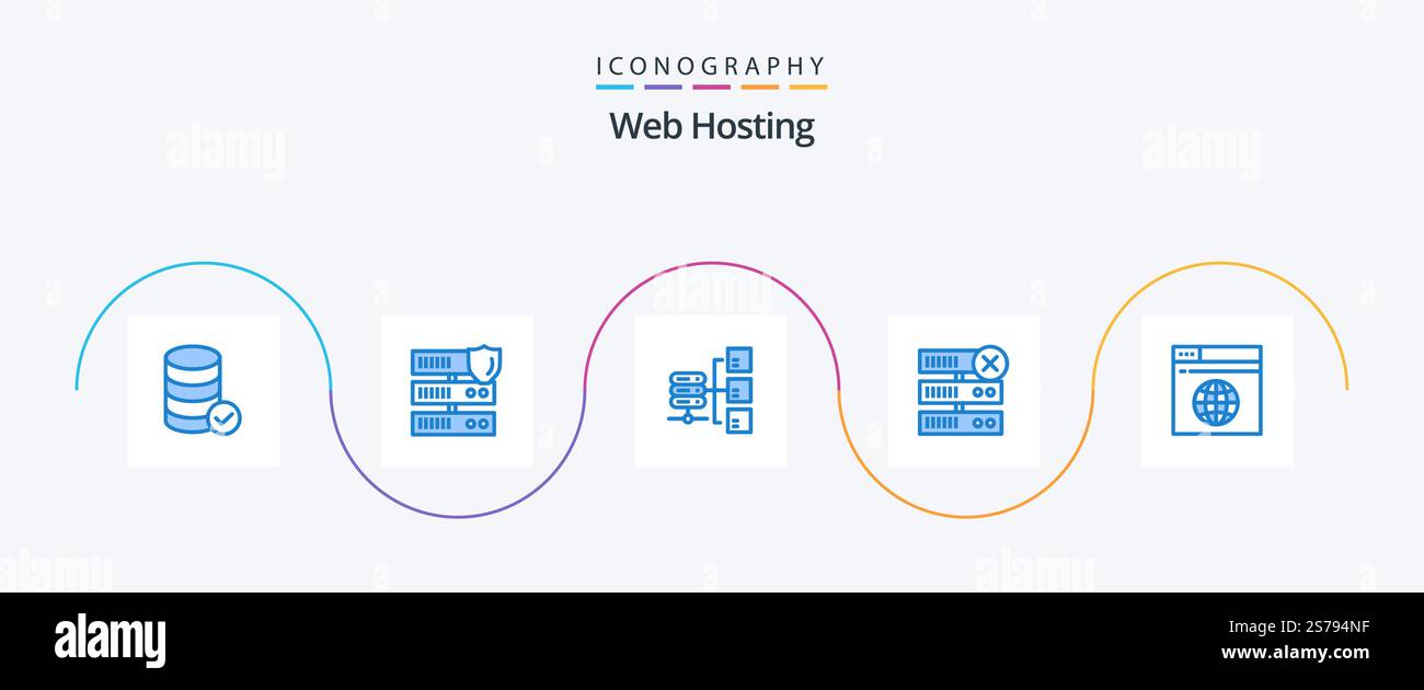 Web Hosting Blue 5 Icon Pack Including Server Internet Network Server Database Stock Vector