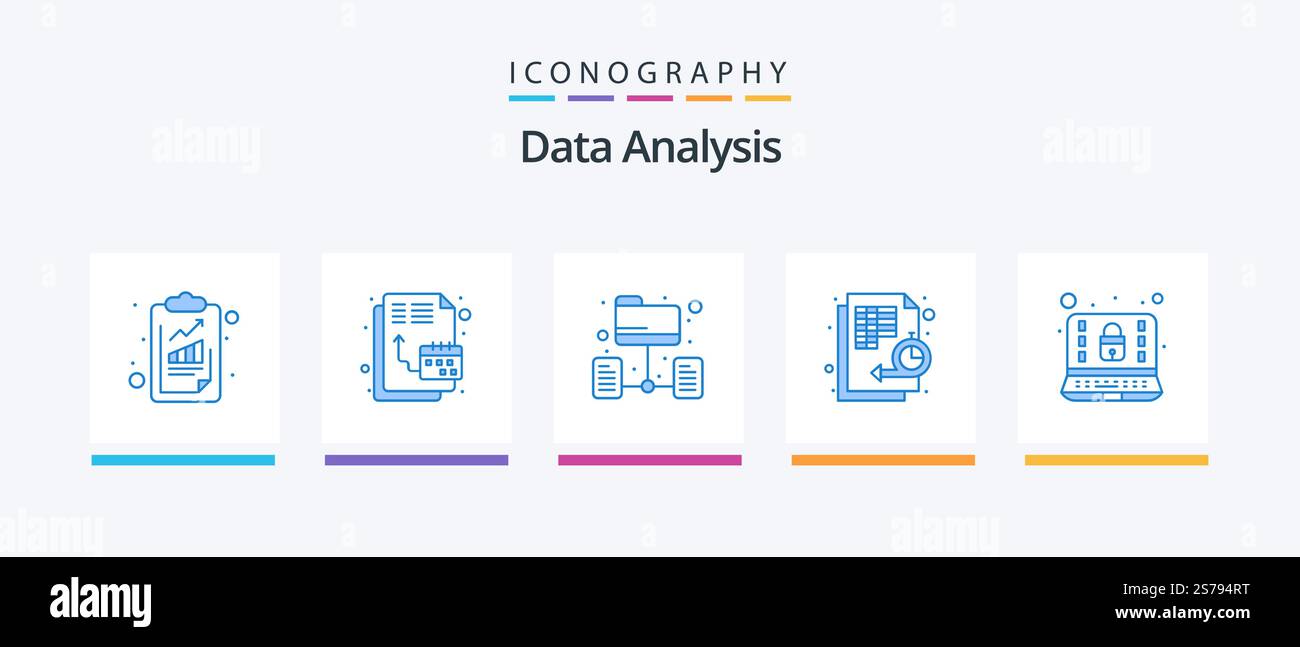 Data Analysis Blue 5 Icon Pack Including computer. time. data network. management. data ...